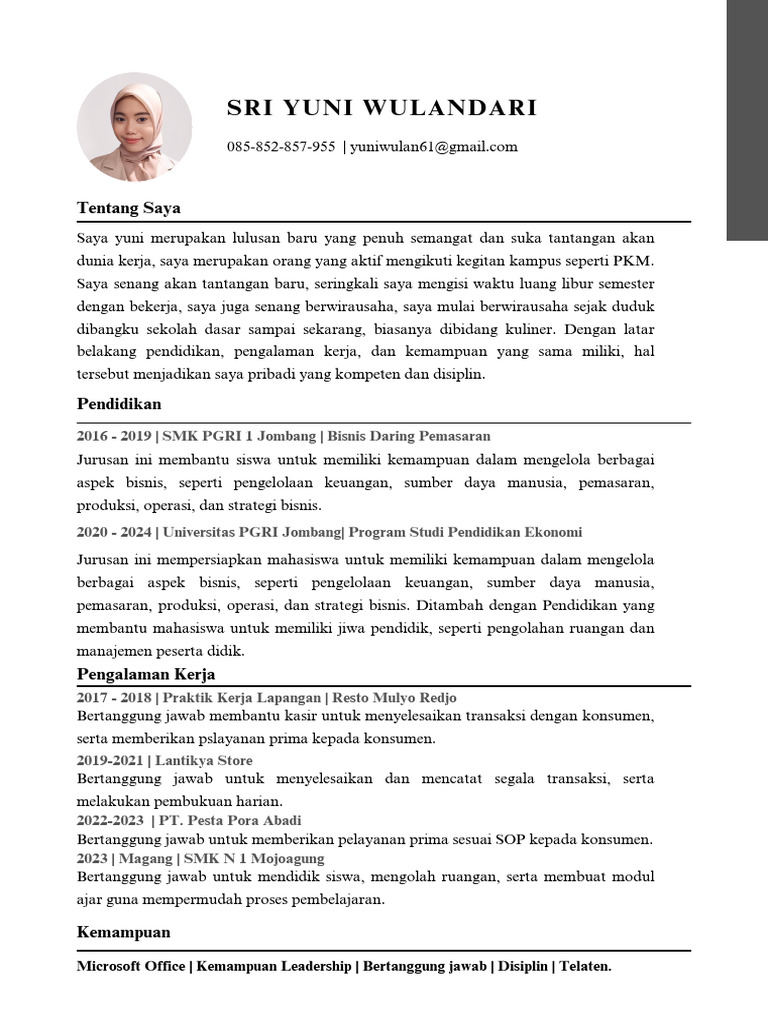 CV - Sri Yuni Wulandari | PDF