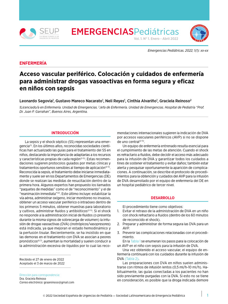 10 Acc - Vascular Perif. Drogas Vasoactivas. Cuidados de Enf. Emerg. | PDF | Especialidades ...