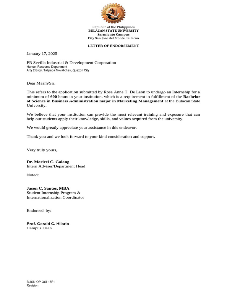 F1 BulSU Form LOE 2 | PDF