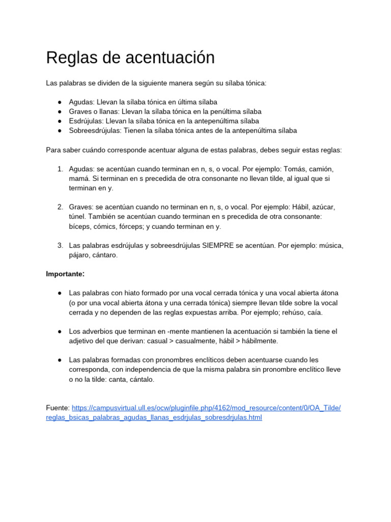 Reglas de acentuación en palabras | PDF