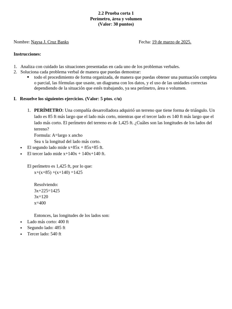 M2 Prueba Corta 2-2 | PDF | Volumen