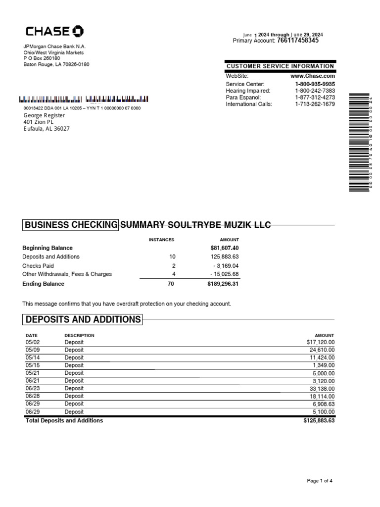 Chase Business Bank Statement | PDF | Cheque | Banks