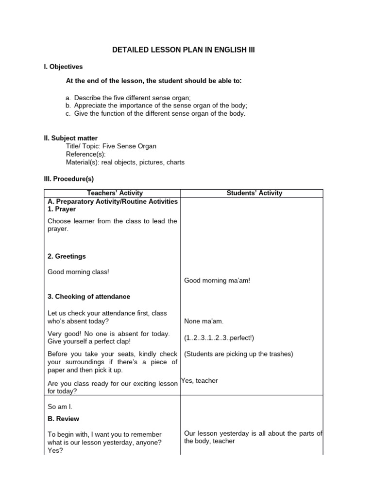 Semi-Detailed Lesson Plan | PDF | Senses | Taste