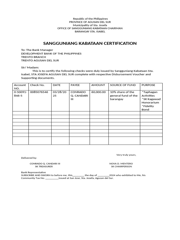 Sangguniang Kabataan Certification | PDF
