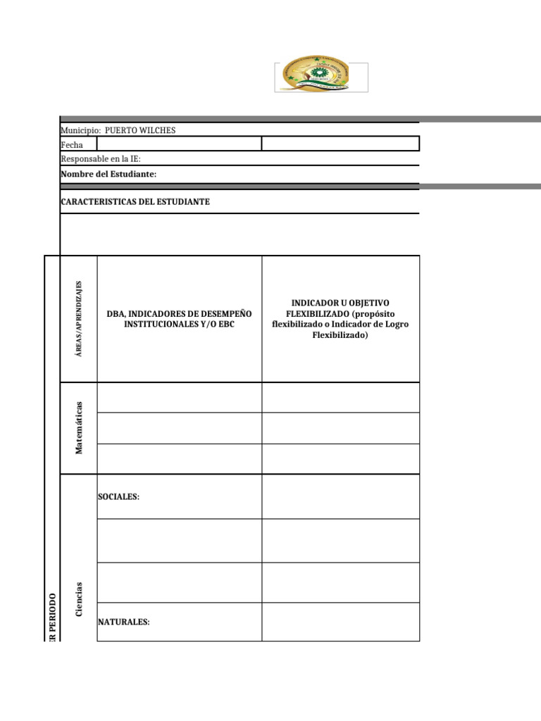Formato PIAR 2025 para Puerto Wilches | PDF | Aprendizaje