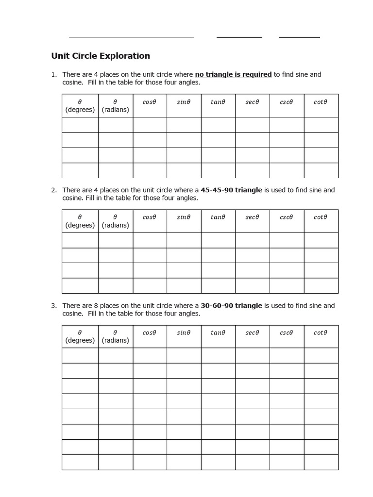 HW_Unit_Circle_Exploration | PDF | Trigonometric Functions | Trigonometry