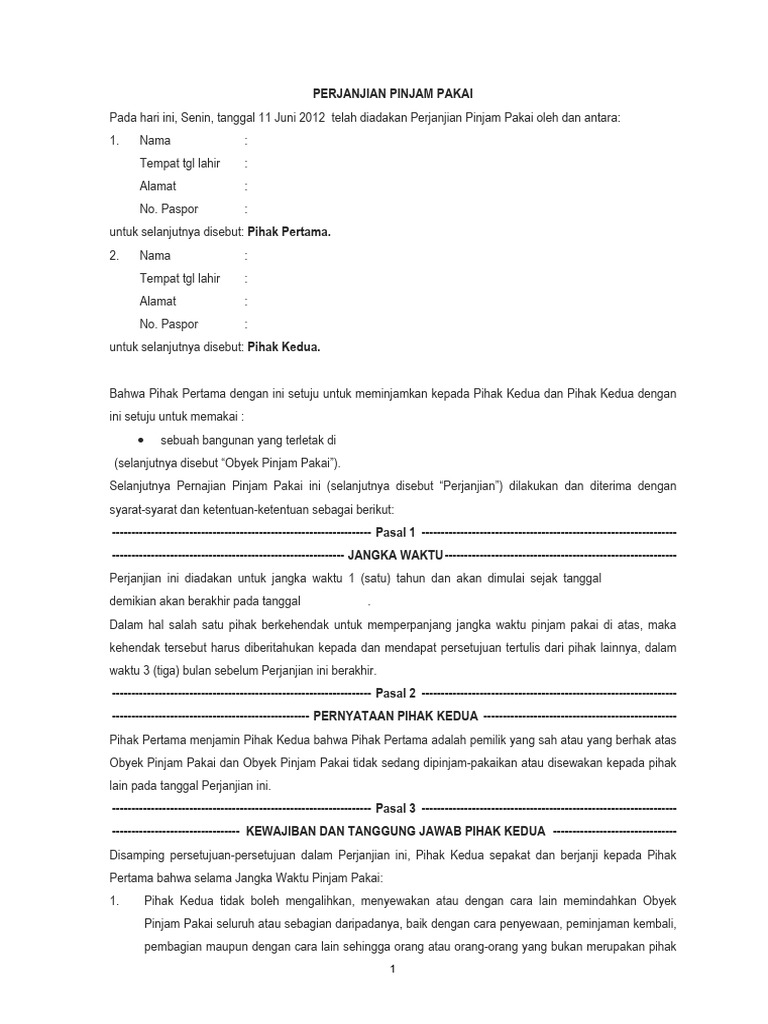 Contoh Surat Pinjam Pakai | PDF