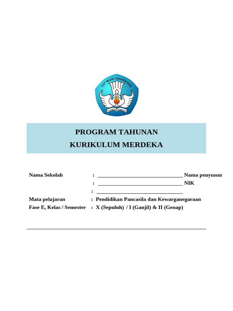 Program Tahunan PPKn Kelas 10 Merdeka | PDF