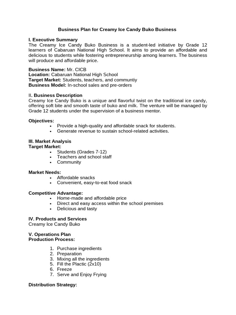 Business Plan For Creamy Ice Candy Buko Business | PDF | Candy ...