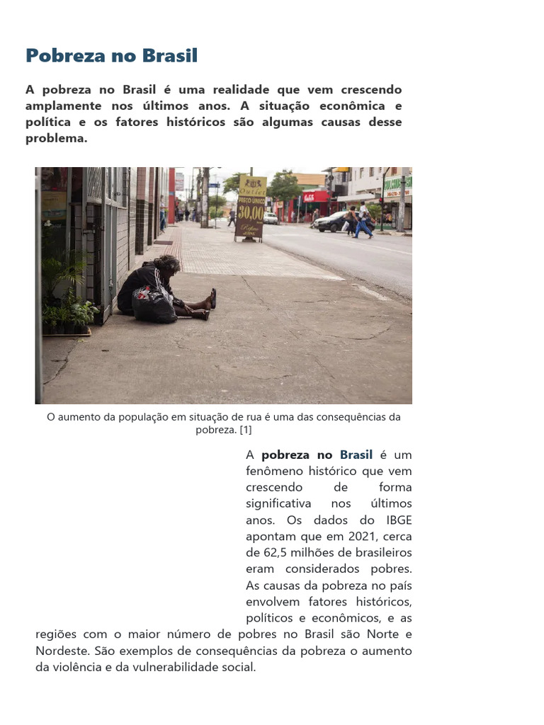 Pobreza no Brasil_ causas e consequências - Mundo Educação | PDF ...