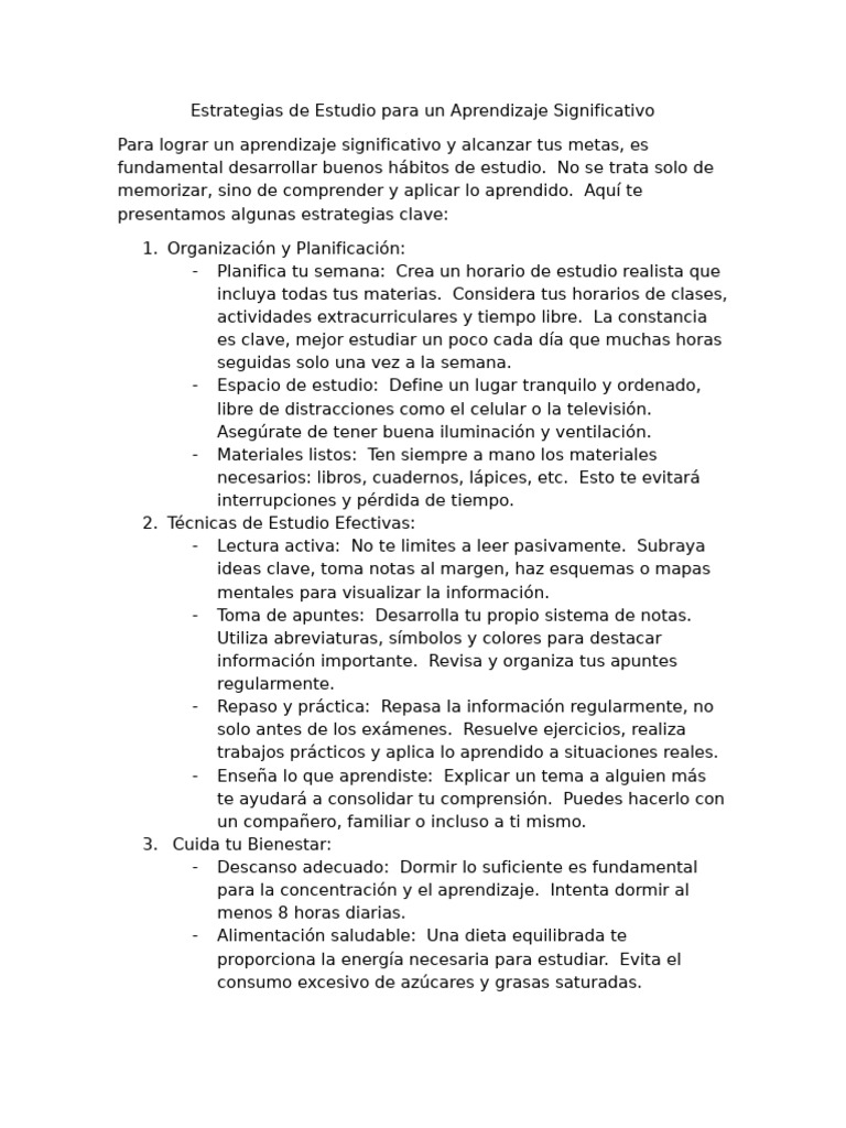 Estrategias de Estudio Para Un Aprendizaje Significativo 4to | PDF | Aprendizaje | Habilidades ...