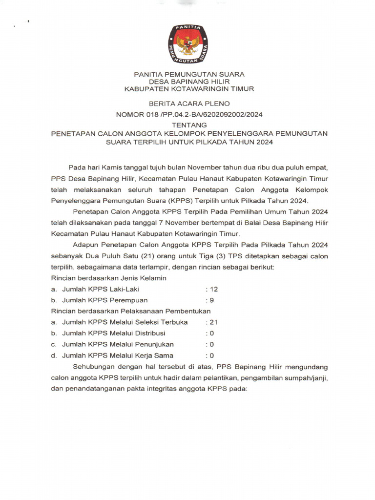 Ba PPS Penetapan KPPS Terpilih | PDF
