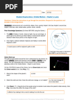 PhET Kepler's Laws & Orbits Qu | PDF | Orbit | Planets