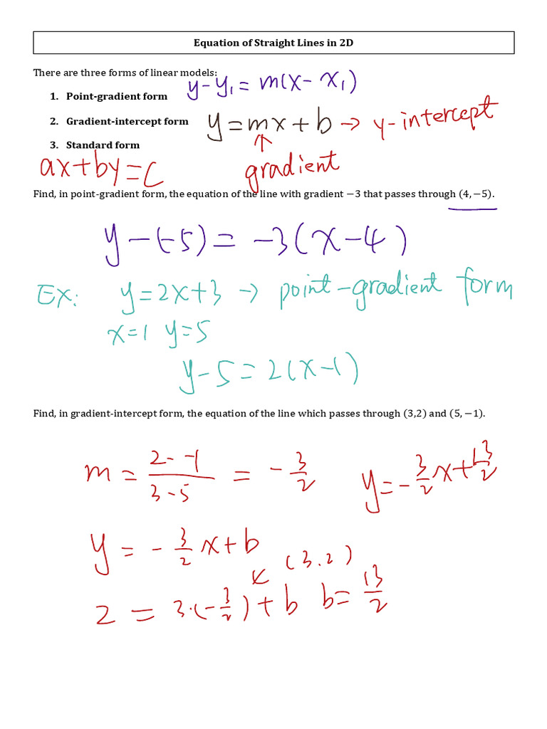 5-Equation of Straight Lines in 2D | PDF