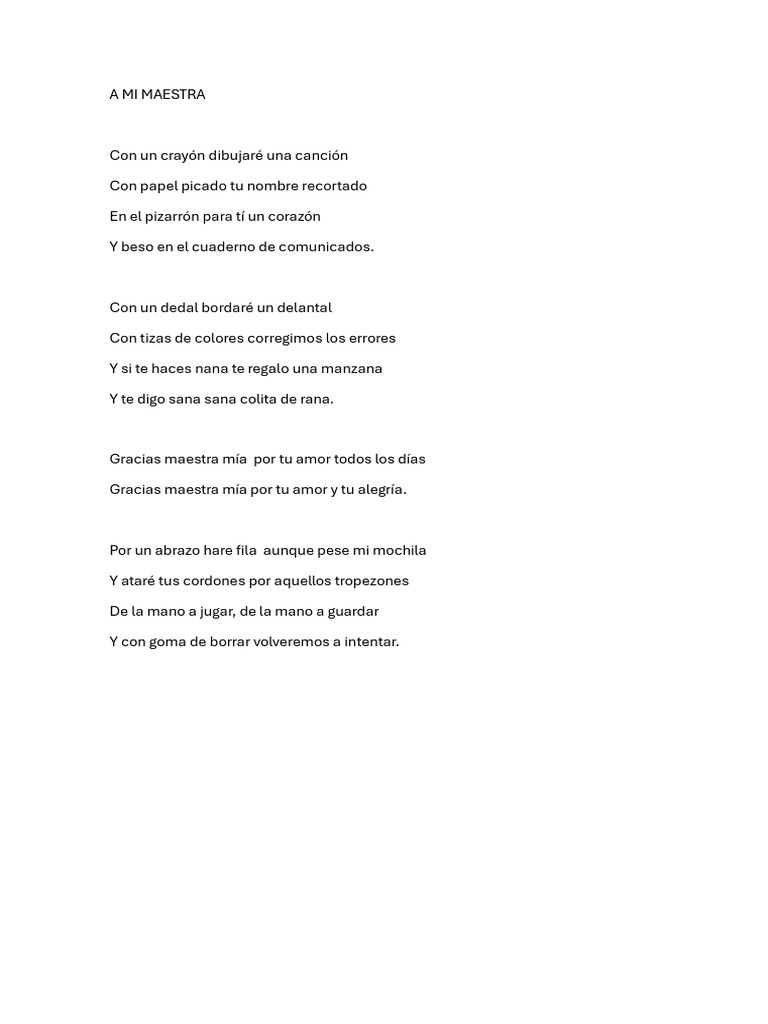 Poema de agradecimiento a mi maestra | PDF