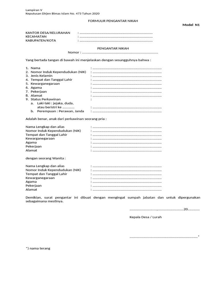 Model N1 (PENGANTAR NIKAH) | PDF