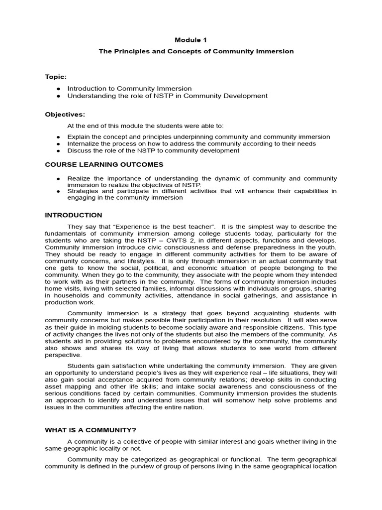 Module 1the Principles and Concepts of Community Immersion | PDF ...