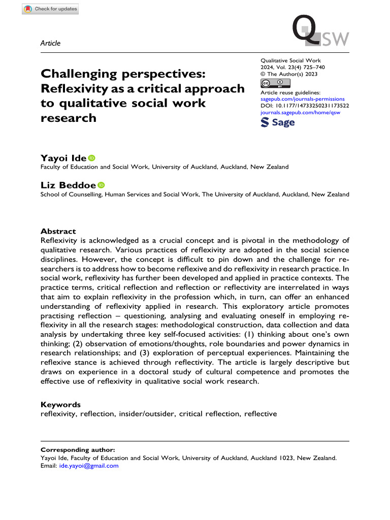 Ide Beddoe 2023 Challenging Perspectives Reflexivity As A Critical ...