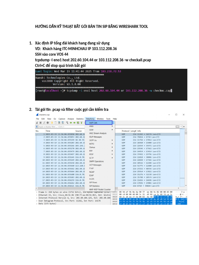 HƯỚNG DẪN KỸ THUẬT BẮT GÓI BẢN TIN SIP BẰNG WIRESHARK TOOL | PDF