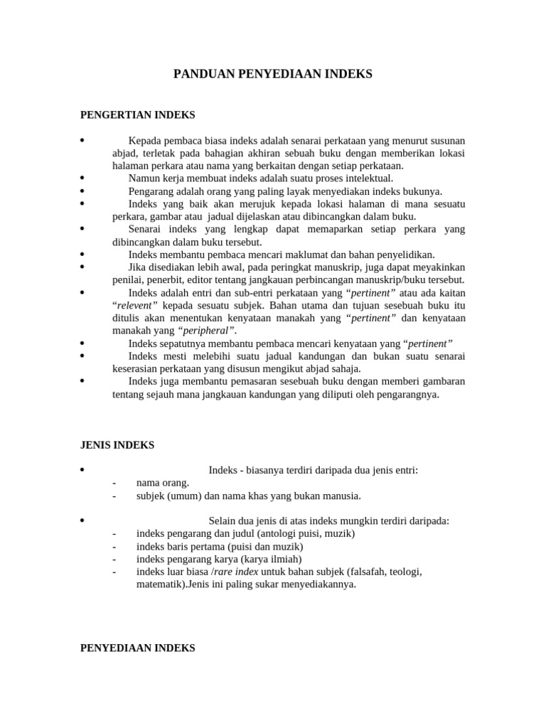 Panduan Penyediaan Indeks | PDF