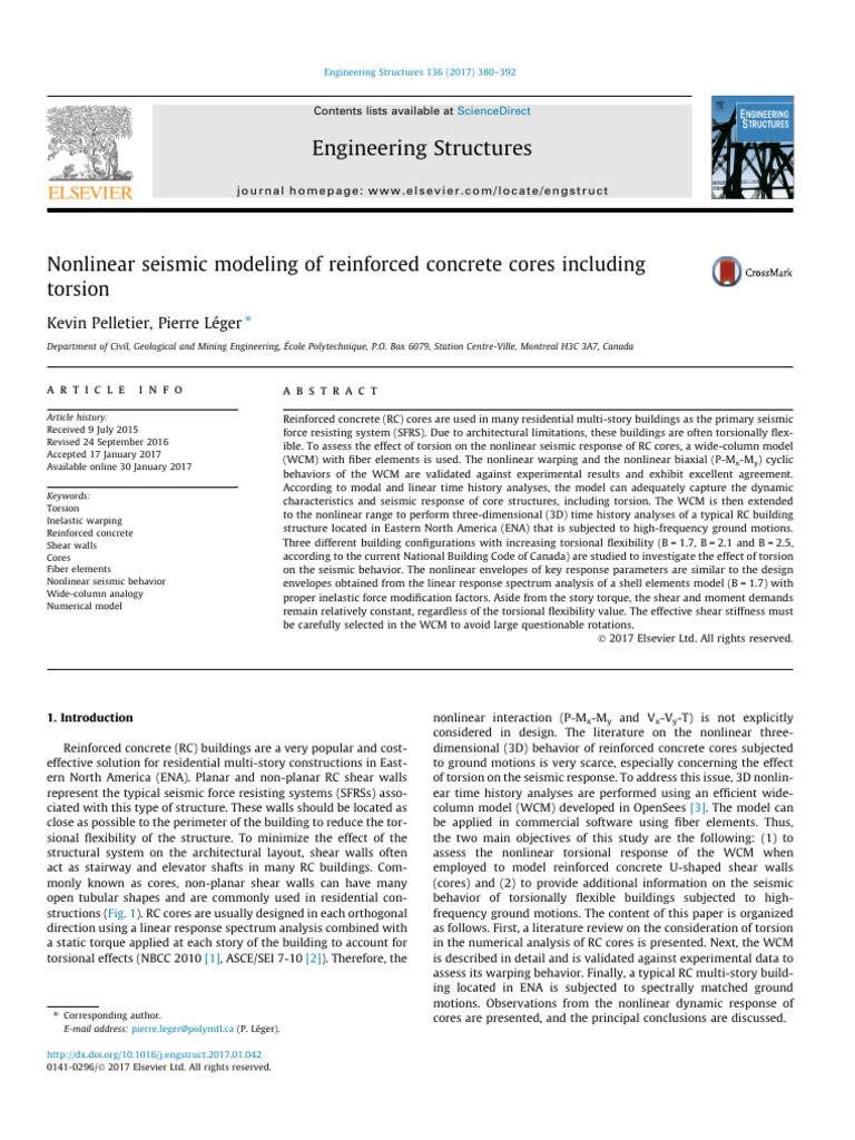 Nonlinear Seismic Modeling of Reinforced Concrete Cores Including Torsion (2017) | PDF | Bending ...