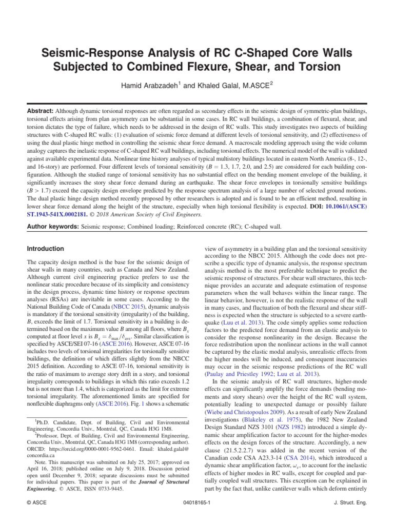 Seismic-Response Analysis of RC C-Shaped Core Walls Subjected to Combined Flexure, Shear, And ...