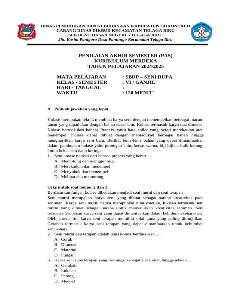 Soal SBdp-Seni Rupa | PDF