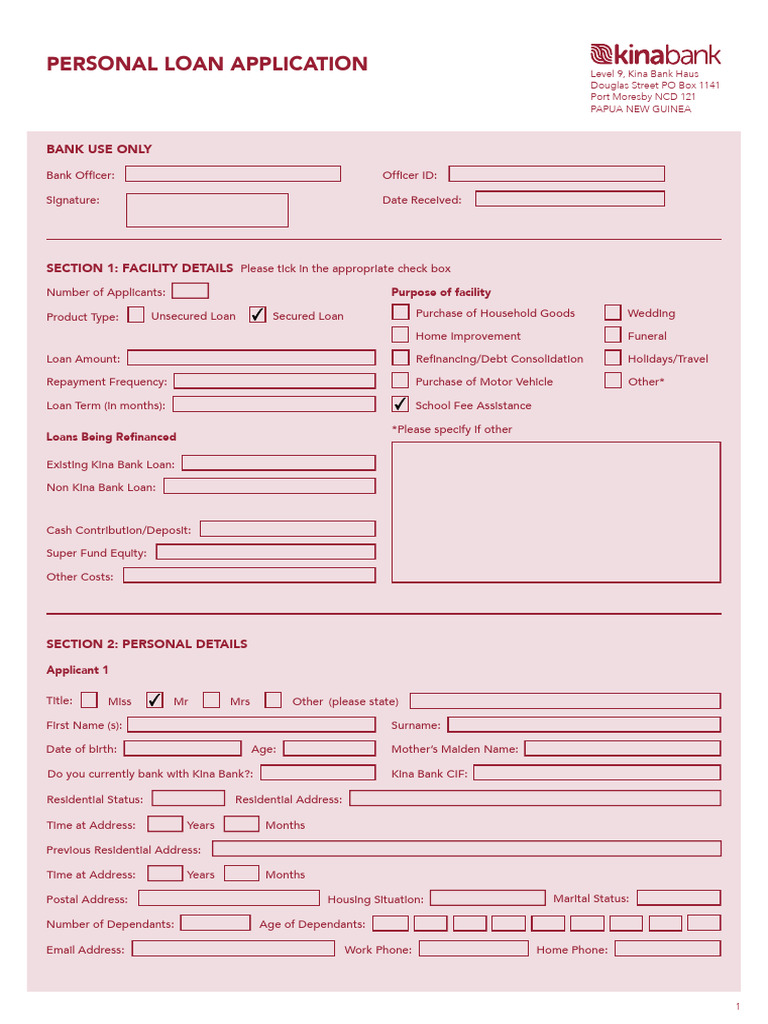 Kina-Bank Personal Loan Form | PDF | Loans | Banks