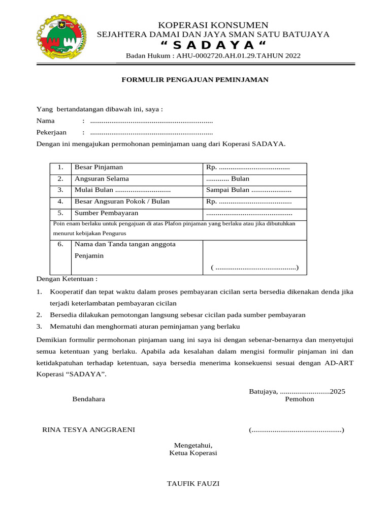 Formulir Pengajuan Pinjaman | PDF