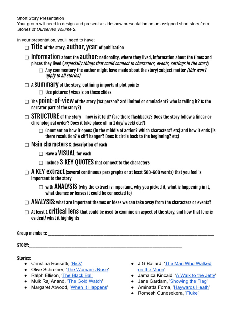 Short Story Presentation 2025 | PDF