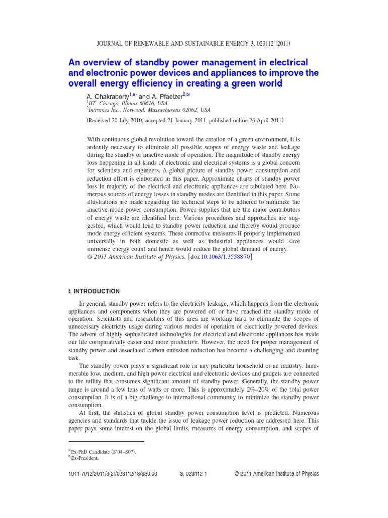 Standby Power Management for Energy Efficiency | PDF | Energy ...