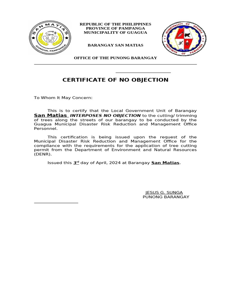 Certificate of No Objection for Tree Trimming | PDF