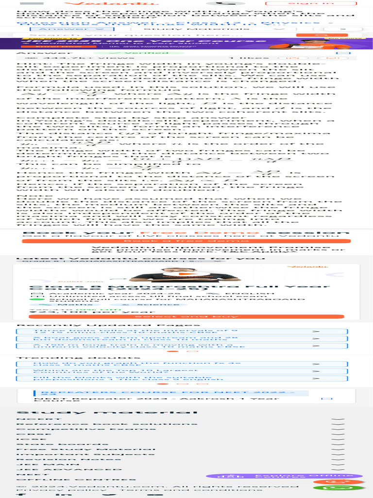 How Does The Fringe Width, in Young's Double-Slit Experiment Change ...