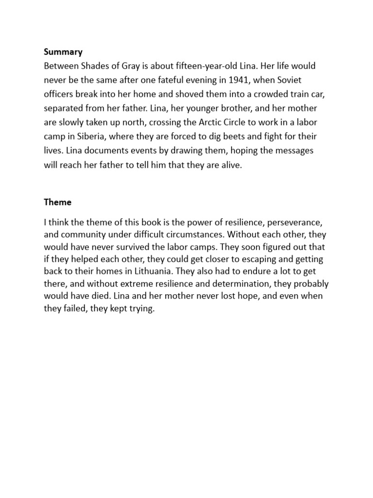 Between Shades of Gray Notes | PDF