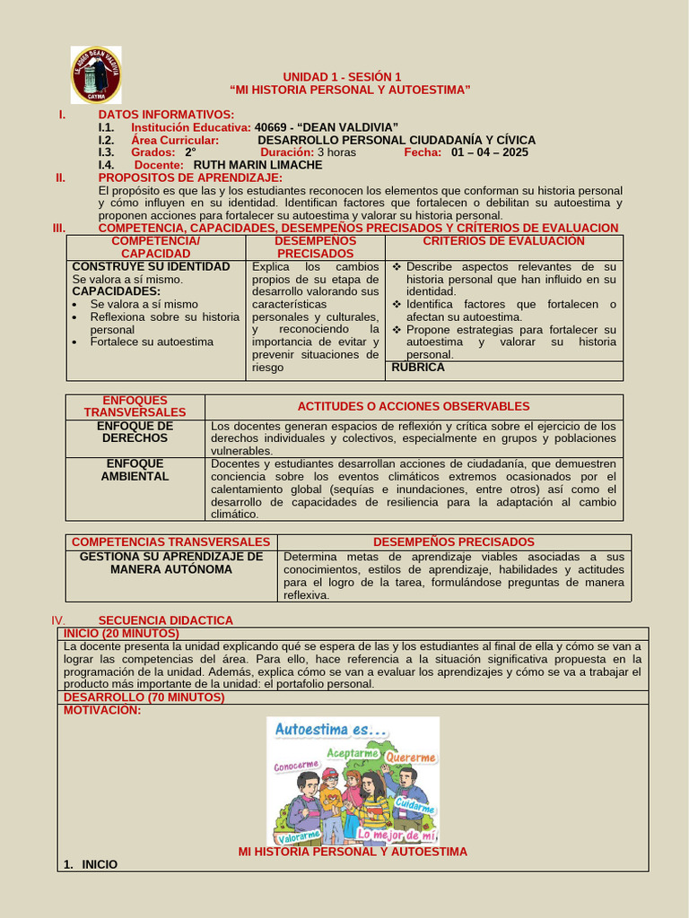 Historia Personal y Autoestima en Clase | PDF | Aprendizaje | Evaluación