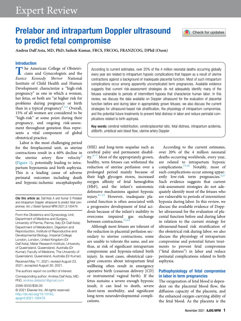 Prelabor and Intrapartum Doppler Ultrasound to Predict Fetal Compromise | PDF | Fetus | Childbirth