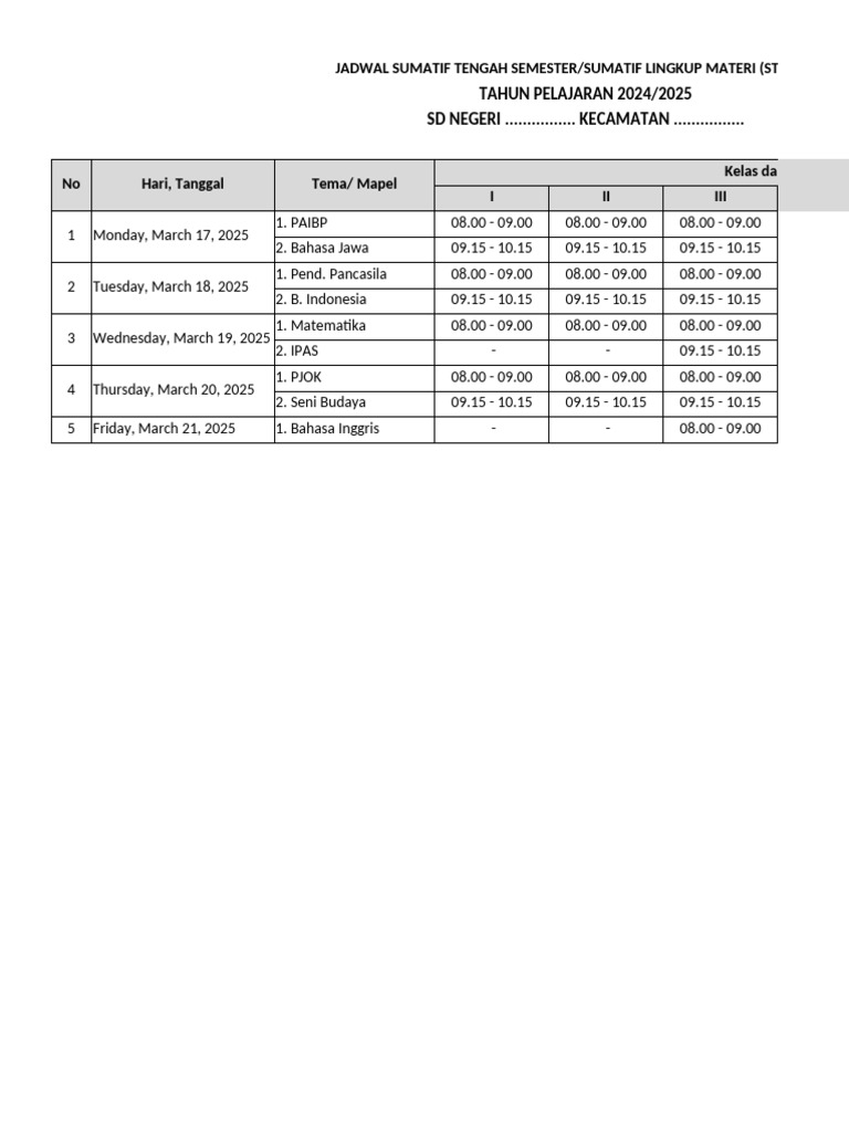 Jadwal Sts - SLM II 2024-2025 | PDF