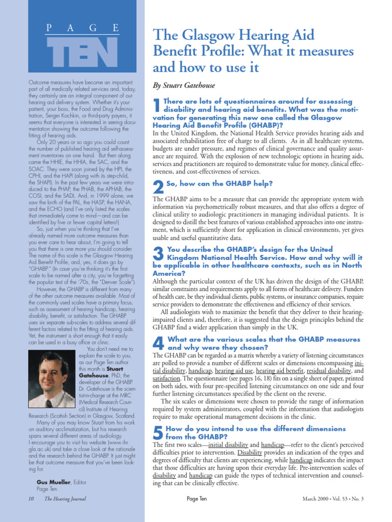 The Glasgow Hearing Aid Benefit Profile What It.2 | PDF | Hearing Aid ...