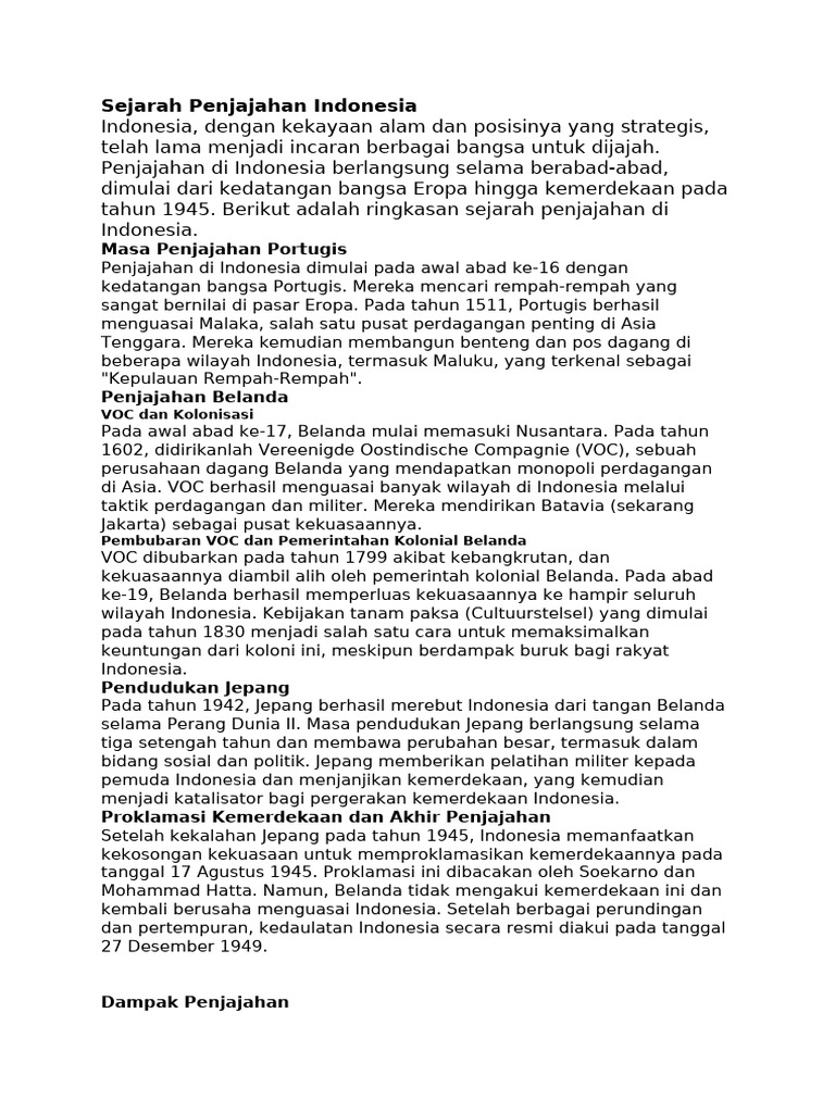 Makalah Sejarah Penjajahan Indonesia Pak Edo | PDF