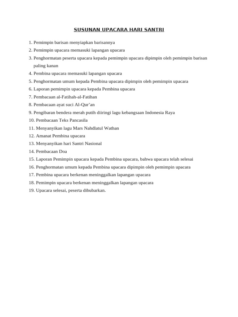 Susunan Upacara Hari Santri | PDF