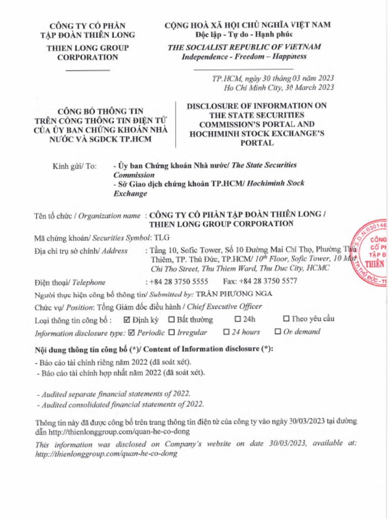 BCTC Hop Nhat Thien Long 2022 | PDF