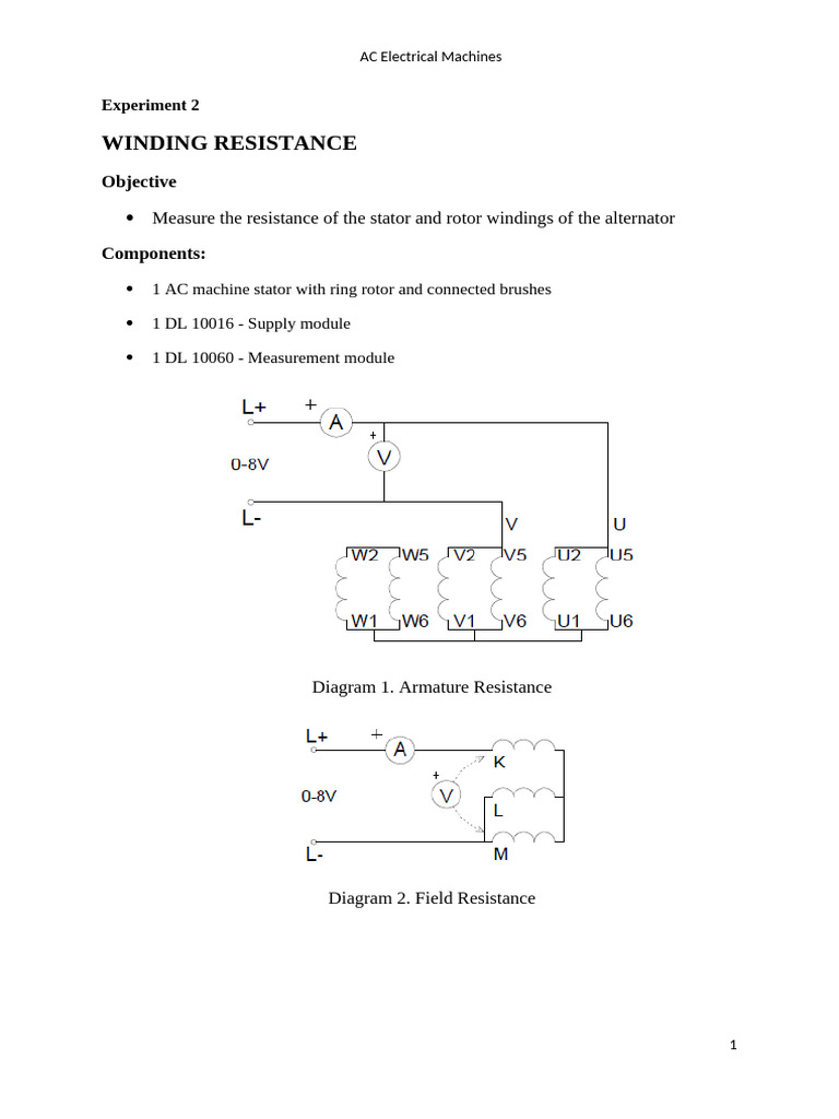 Winding Resistance in AC Machines Experiment | PDF | Electricity ...