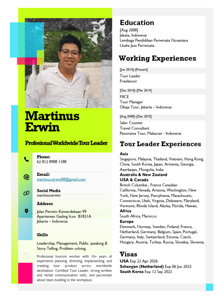 CV Martinus Erwin (Freelance Tour Leader) | PDF