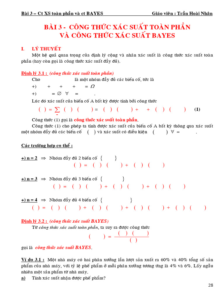 Bai - 3 - Cong Thuc XS Toan Phan Va Cong Thuc BAYES | PDF