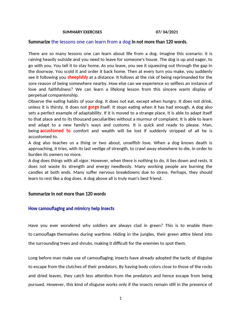 Summary Exercise-07 April 2024 | PDF | Mimicry | Wasp