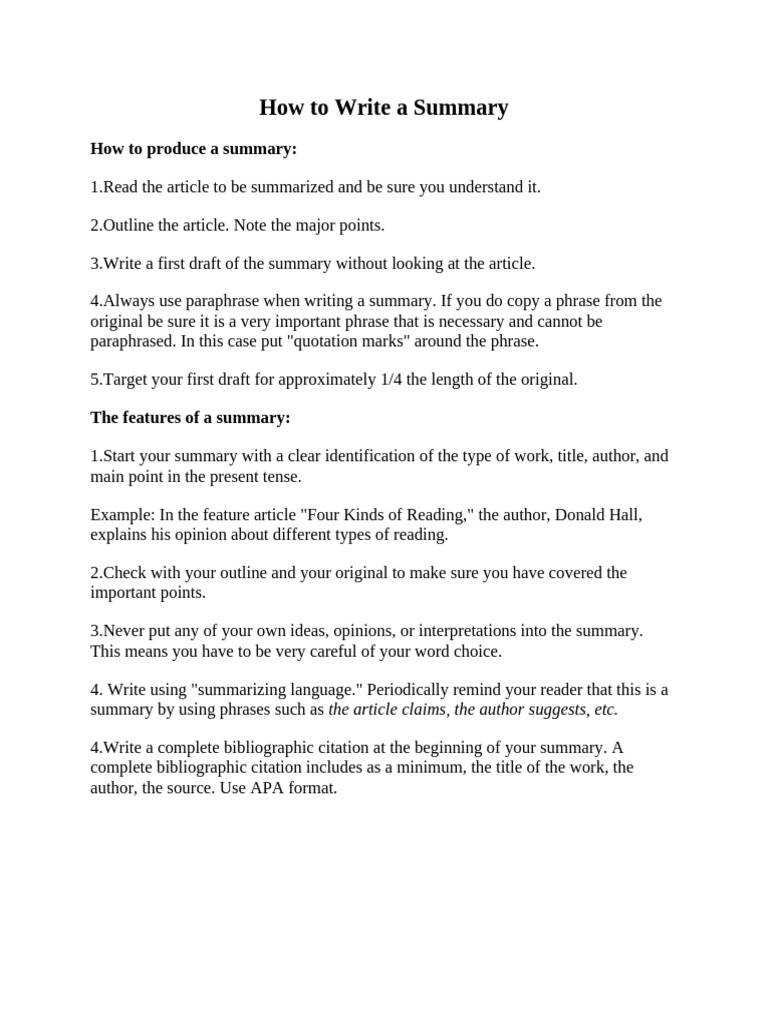 Guide to Writing Effective Summaries | PDF