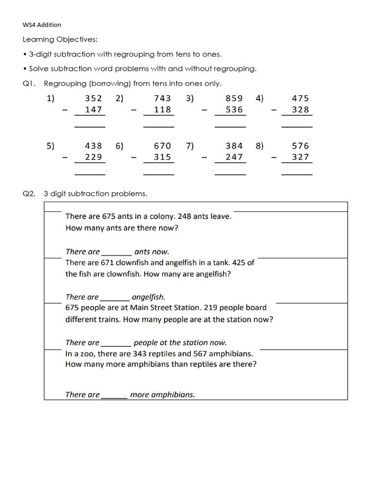 Subtractions and Money | PDF