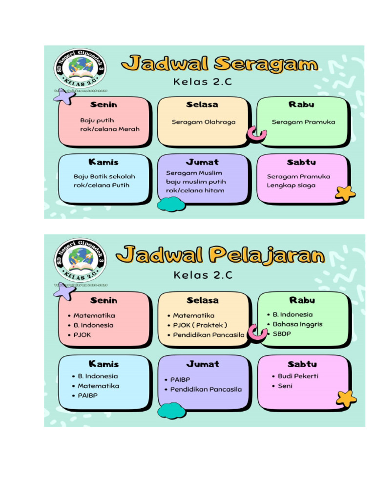 Jadwal Mapel 2c | PDF