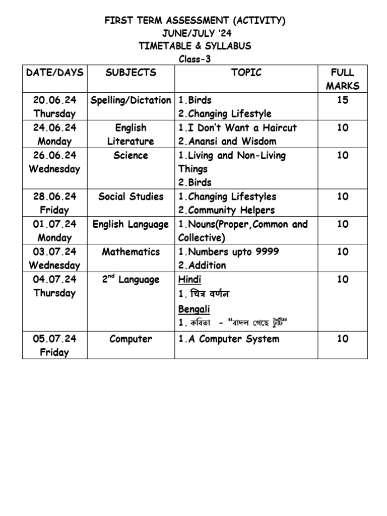 First Term Assessment June 24 | PDF