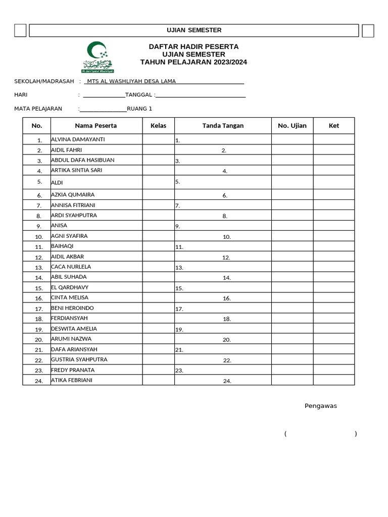 DAFTAR HADIR PESERTA UJIAN SEMESTER | PDF